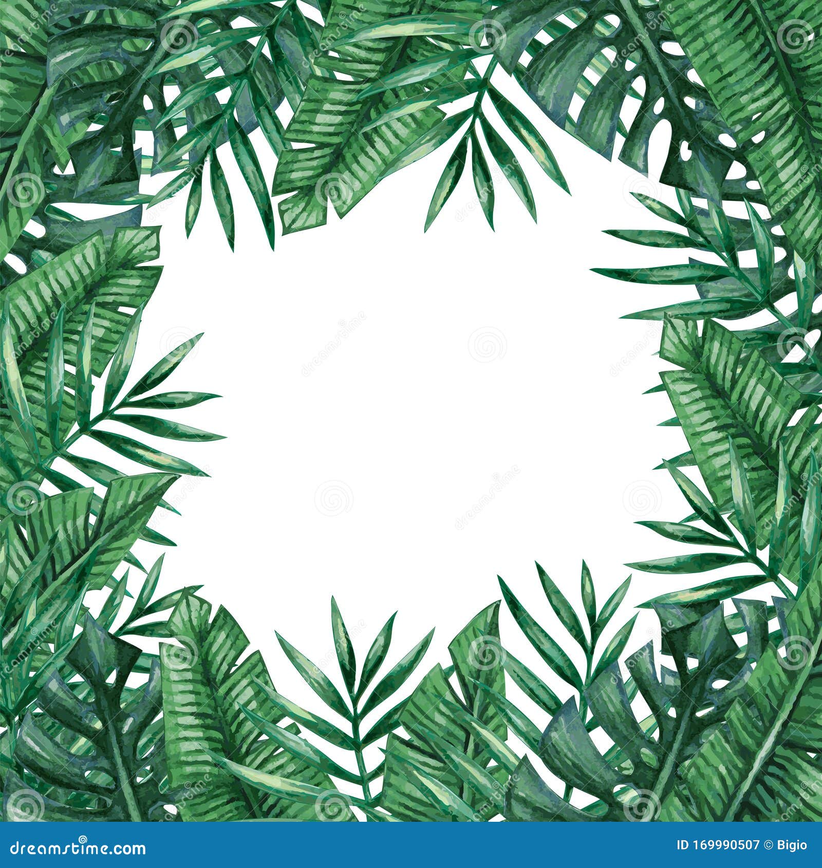 Palm Tree Leaves Background Template. Tropical Greeting Card Stock ...
