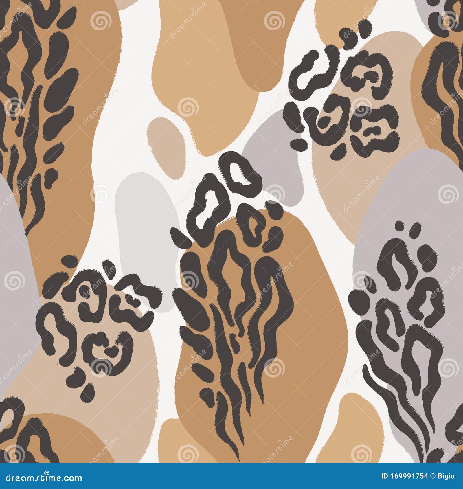 Animal Print Abstract Seamless Pattern in Memphis Style. Stock Vector ...