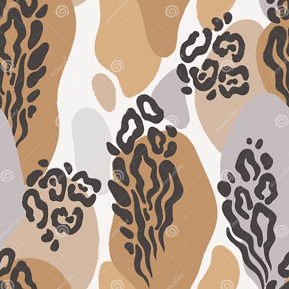Animal Print Abstract Seamless Pattern in Memphis Style. Stock Vector ...