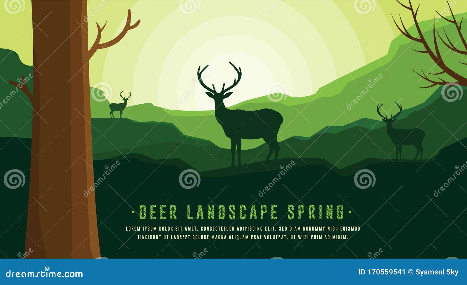 Deer Landscape Spring, Deer Silhouette, Deer Spring Stock Vector ...