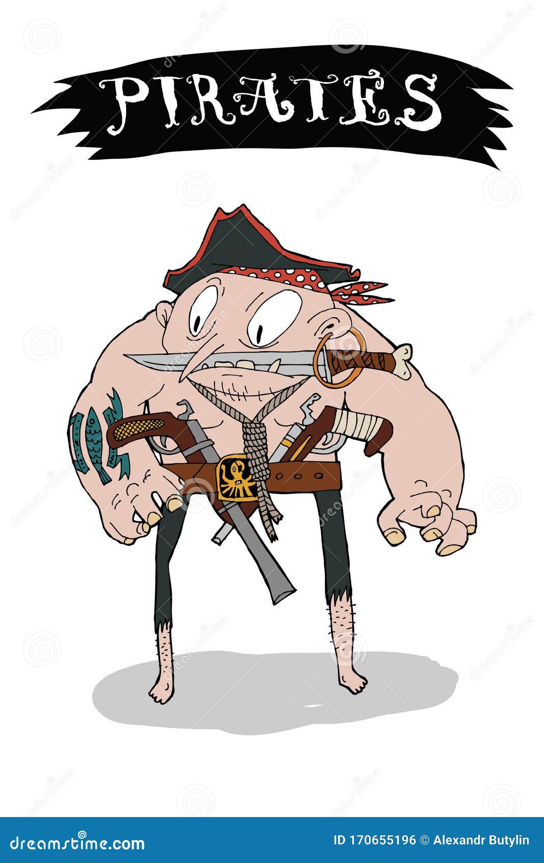 Big Strong Pirate with a Knife in His Teeth and a Noose Around His Neck ...