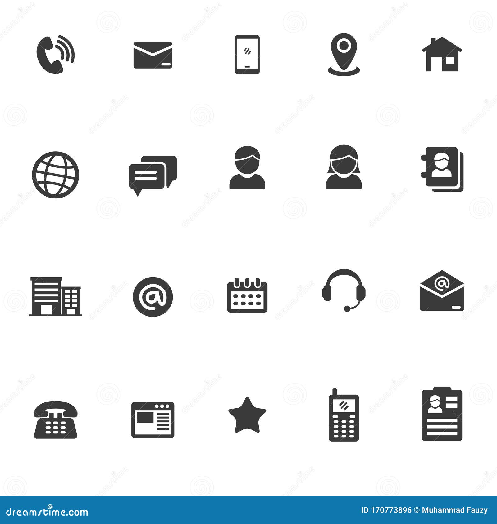 Set of Contact Related Icons in Glyph Style Design Stock Illustration ...