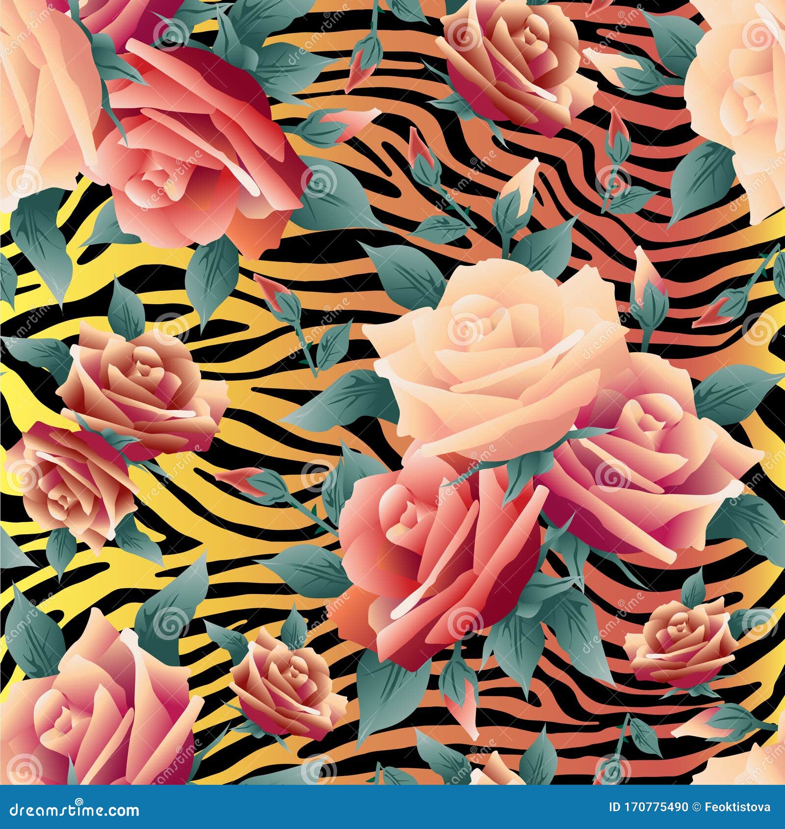 Colorful Rose Fabric Print Vector Seamless Pattern Stock Vector ...