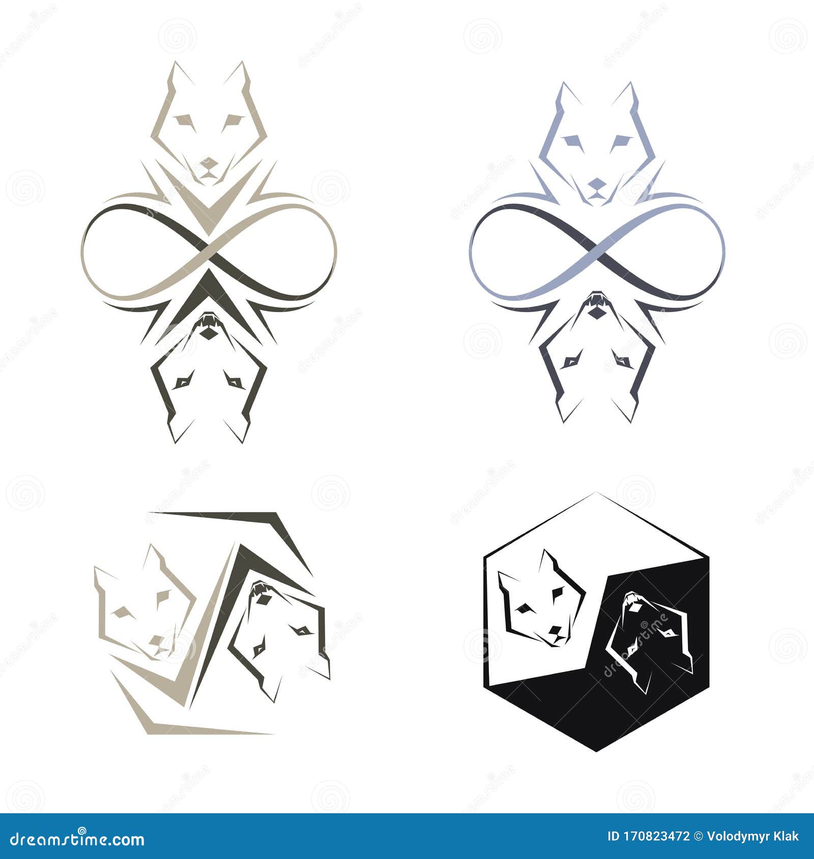 Yin Yang, Two Wolves Tattoos Or Icons. Vector Illustration ...