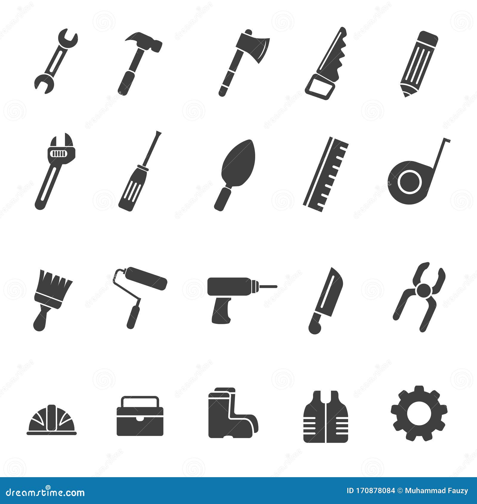 Set of Engineering Tools Icons in Simple Glyph Style Stock Vector ...