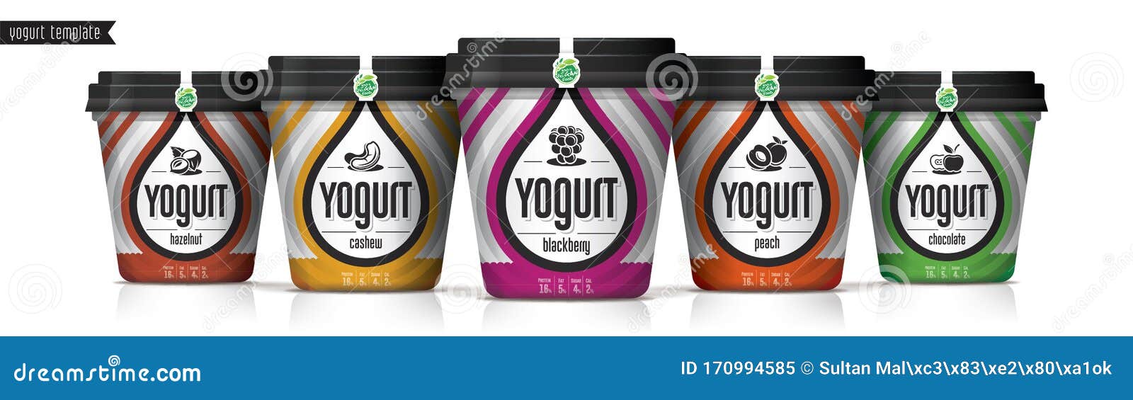 Yogurt Vector Packaging Design. Fruit and Nuts Yogurt Set. Stock Vector ...