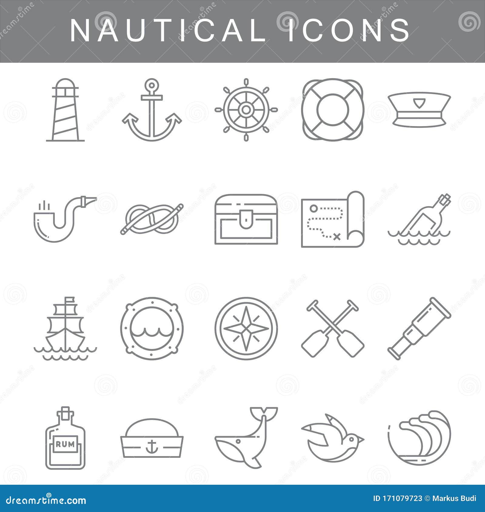 Set of Nautical Related Vector Line Icons. Stock Vector - Illustration ...
