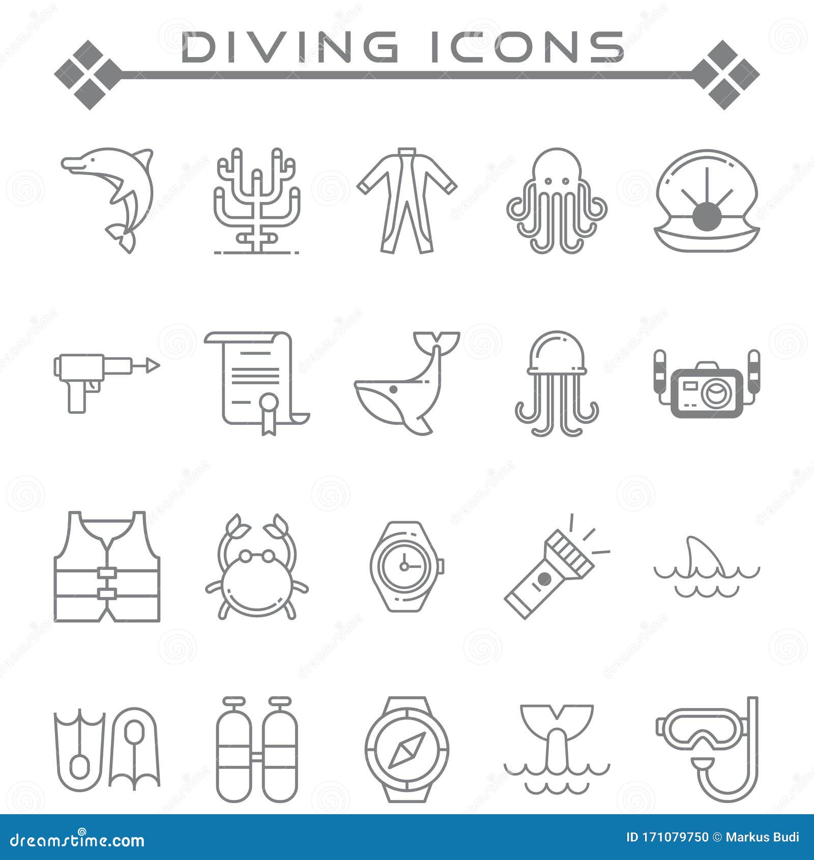 Set of Diving Related Vector Line Icons. Stock Vector - Illustration of ...