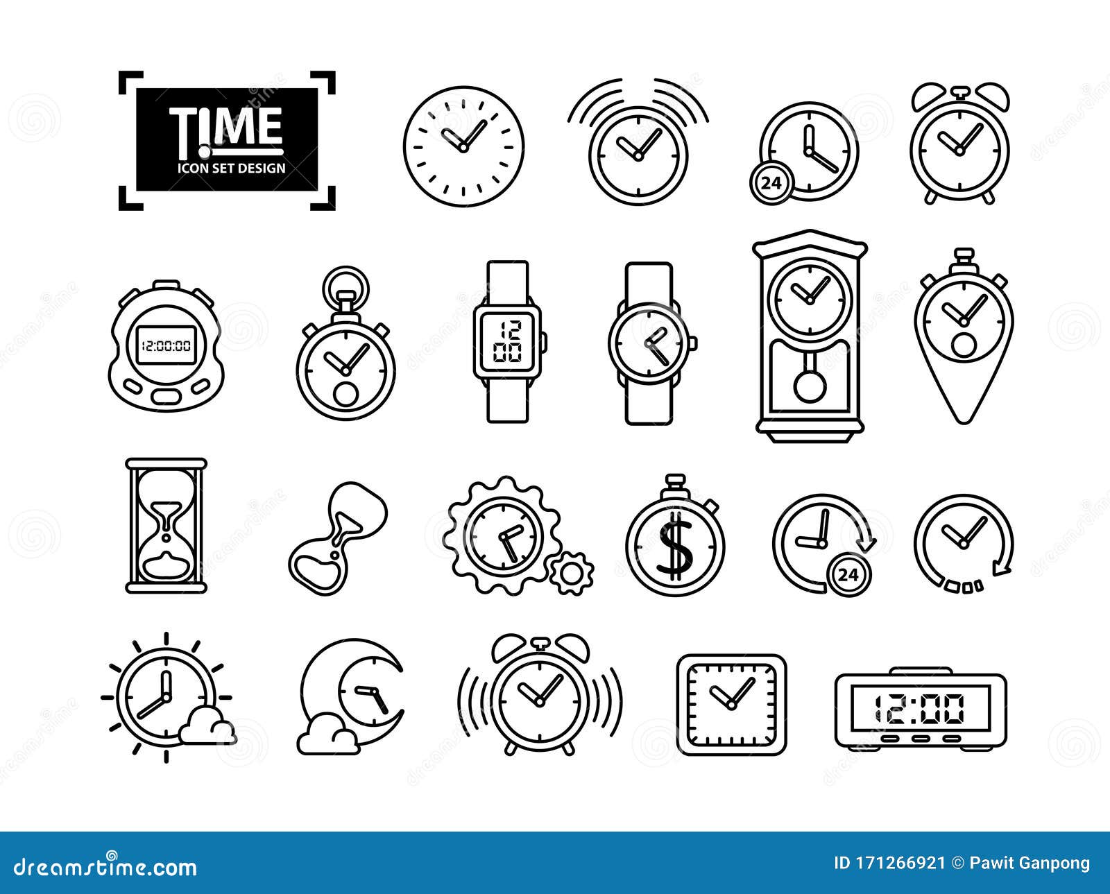 Time Icon Line Set Design stock vector. Illustration of sand - 171266921