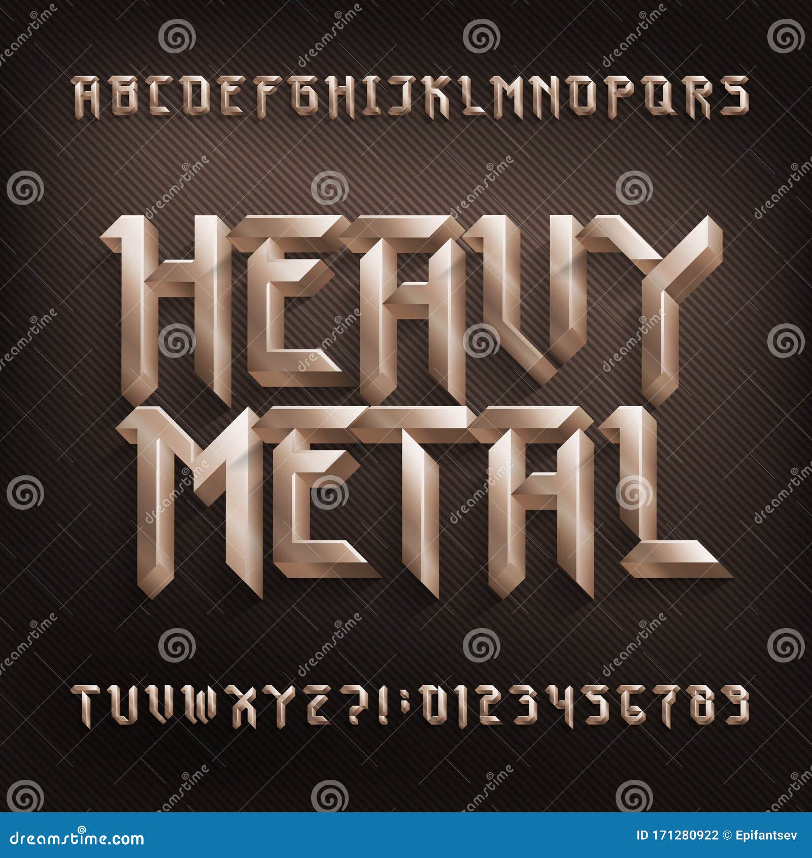 Heavy Metal Alphabet Font. 3D Golden Color Beveled Letters and Numbers ...