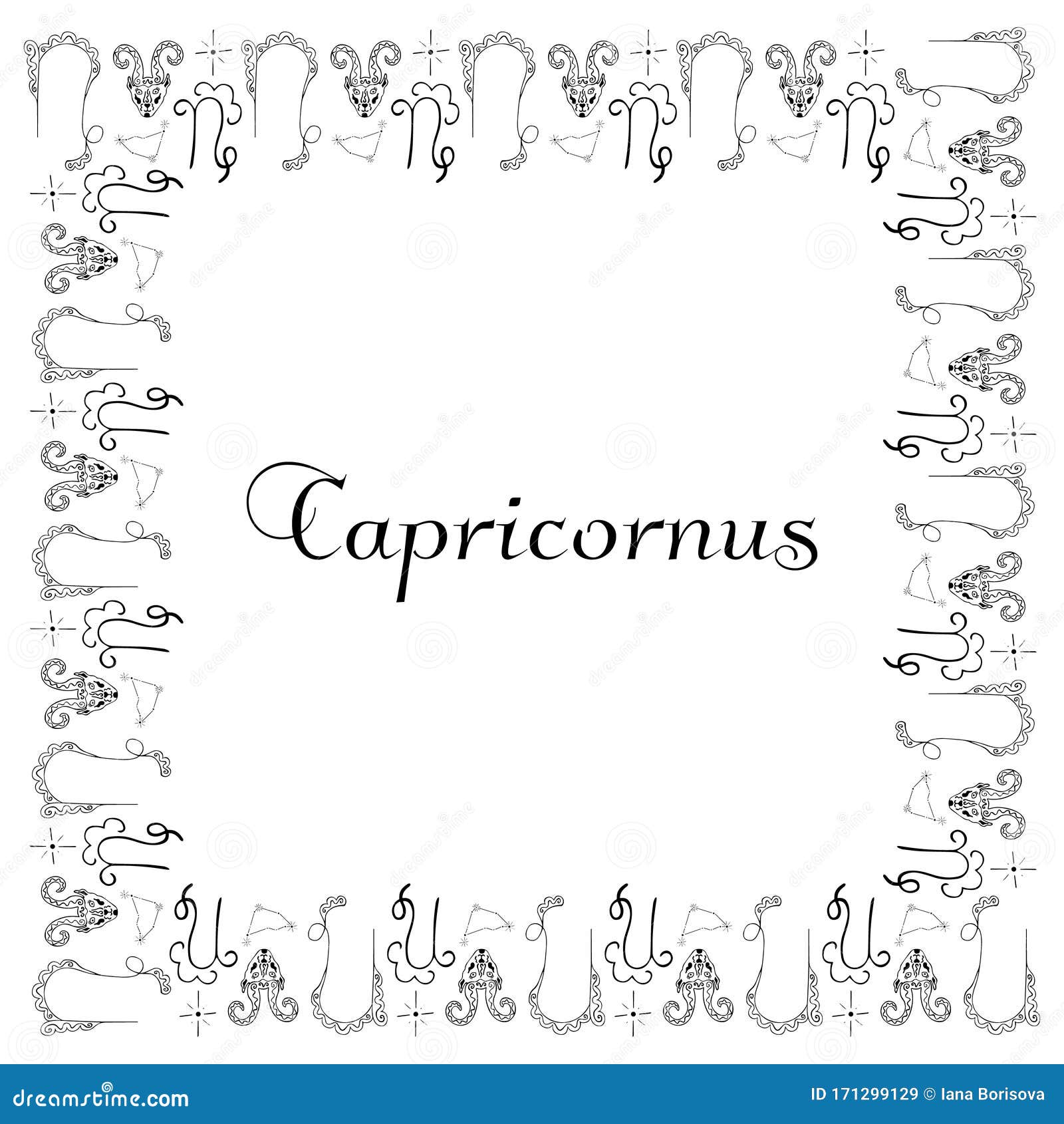 A Square Isolated Black and White Zodiac Frame with the Inscription ...