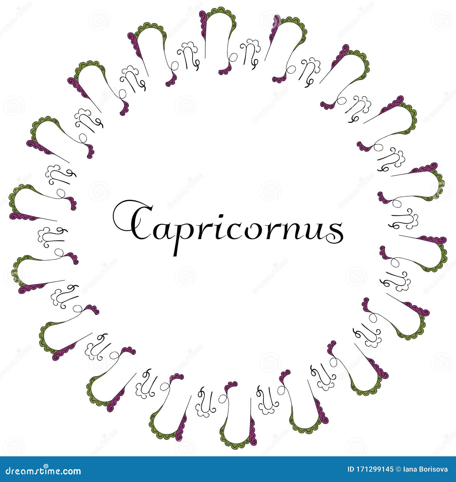 A Round Frame with Capricornus Inscription in the Center of Hand-drawn ...