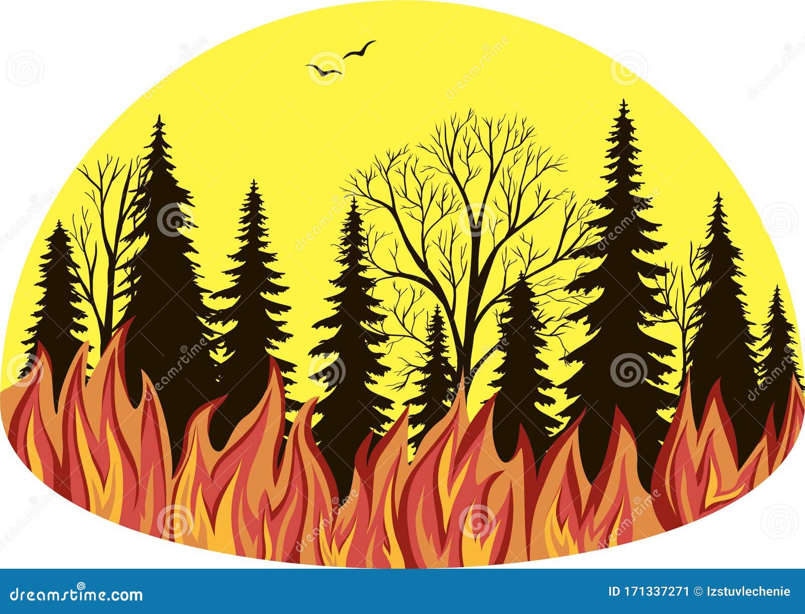 Print. Vector Graphics. Illustration. Fire in the Forest. Stock ...