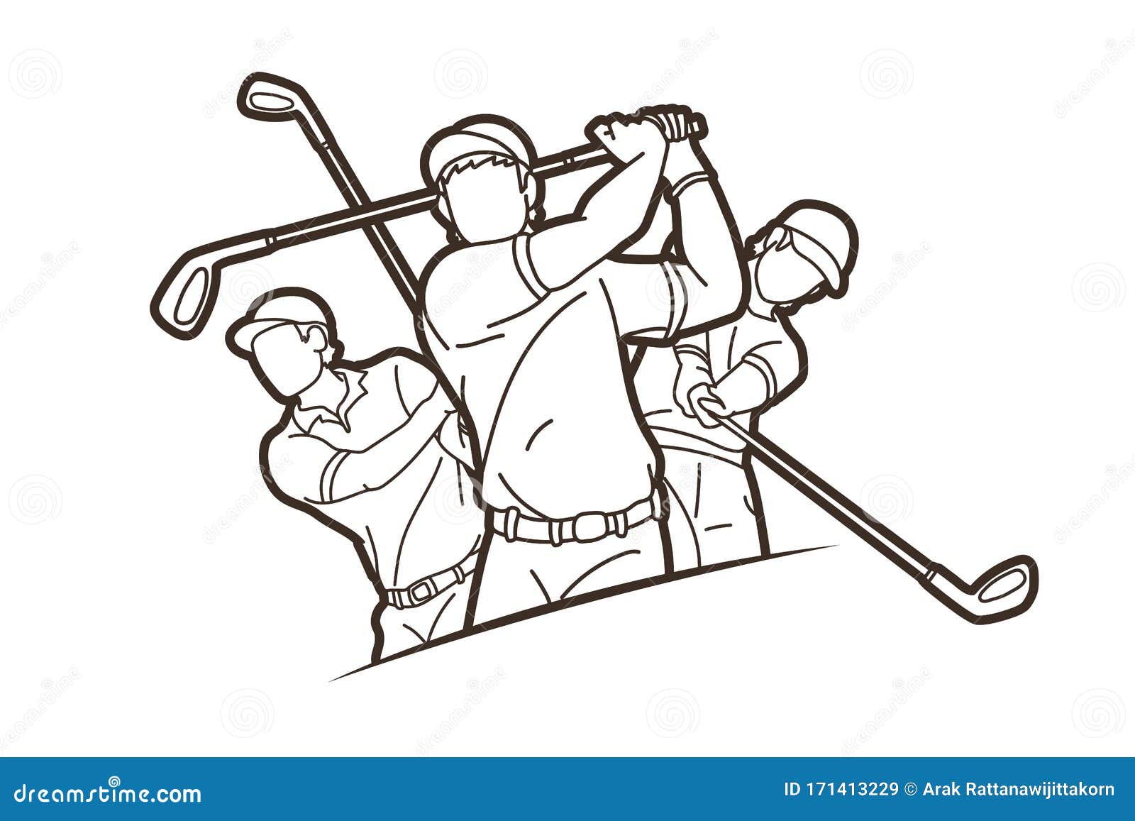 Group of Golf Players Action Cartoon Sport Graphic Stock Vector ...