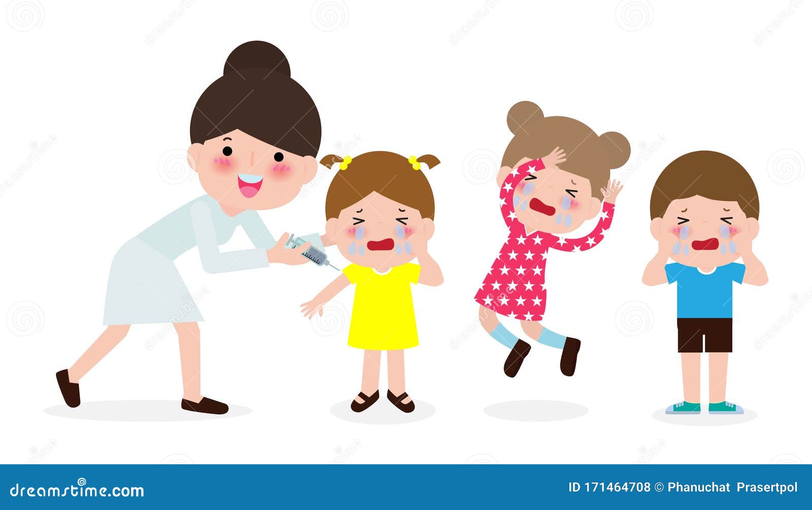 Kids Vaccination with Pediatrician Holding Syringe and Crying Children ...