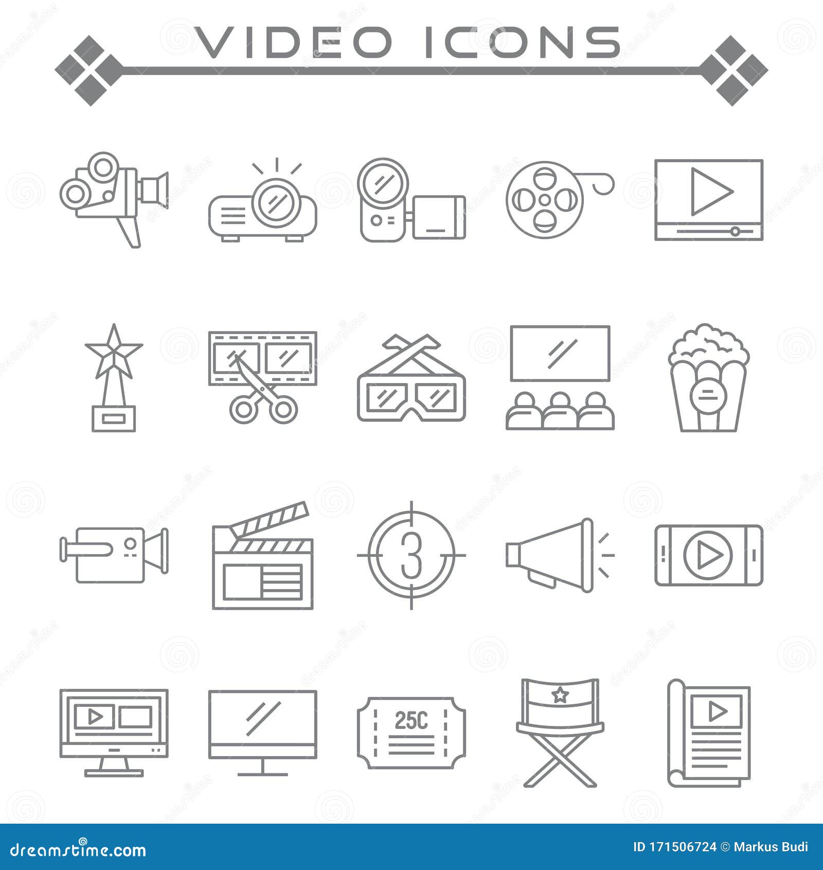 Set of Video Editing Related Vector Line Icons. Stock Vector ...