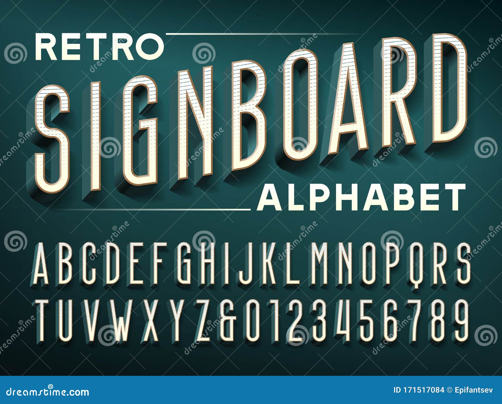 Retro Signboard Alphabet Font. 3D Effect Vintage Letters and Numbers ...