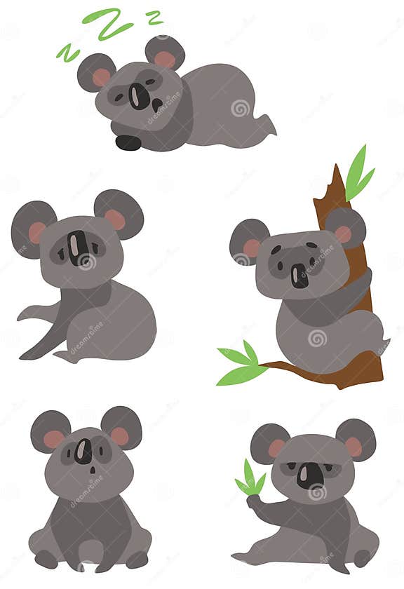 Koala Bears Cartoon Set in Flat Style Stock Vector - Illustration of ...
