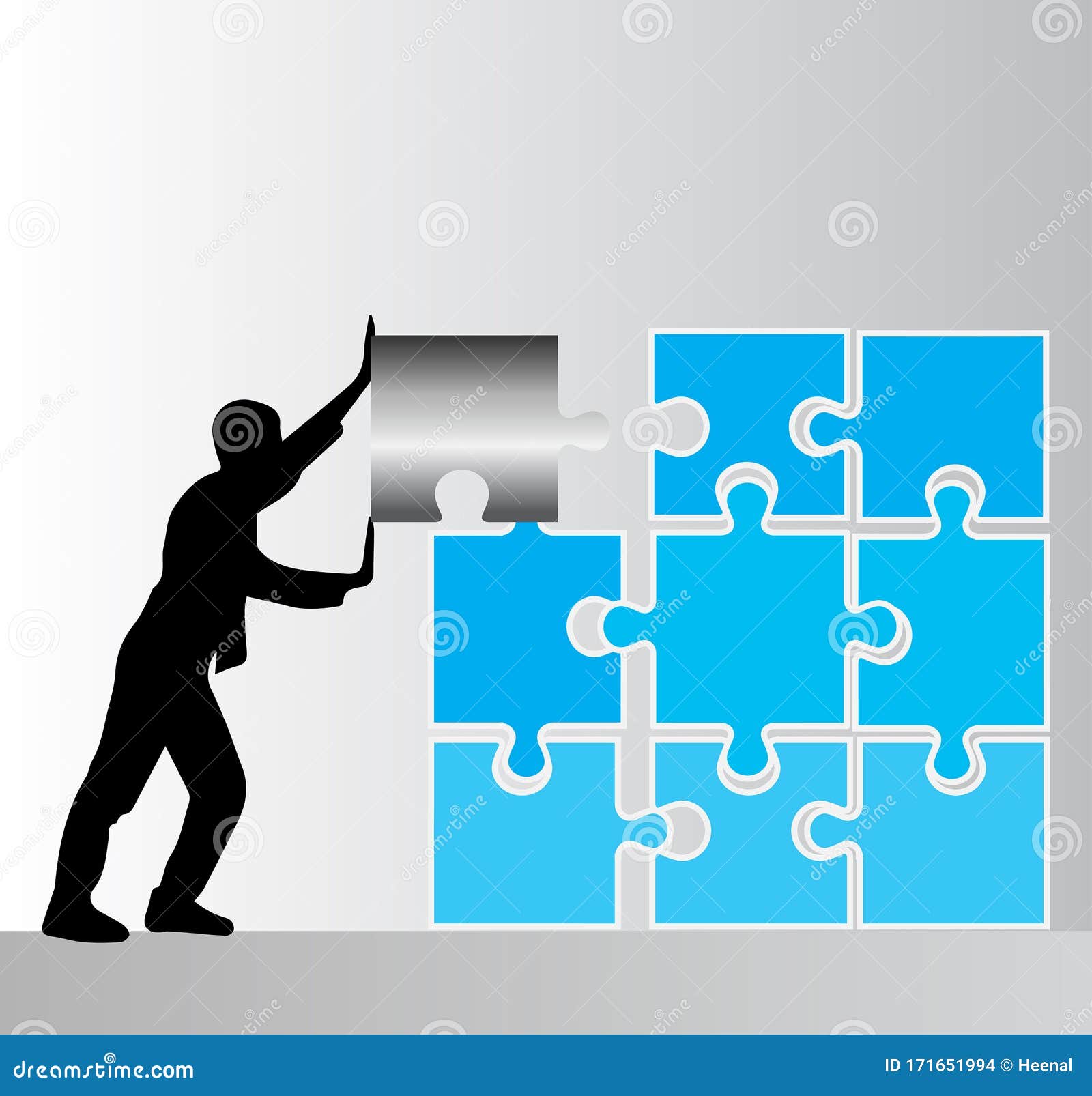 Abstract Blue Puzzles Business Background with Space.Man Silhouette ...