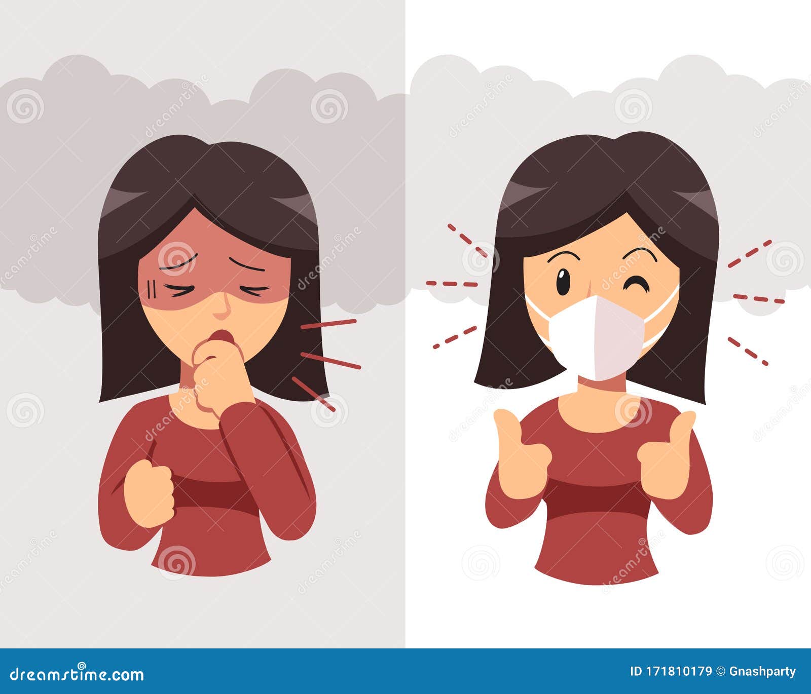 Woman Coughing Sneezing With Lung, Plague, Pestilence, Spread Diseases ...