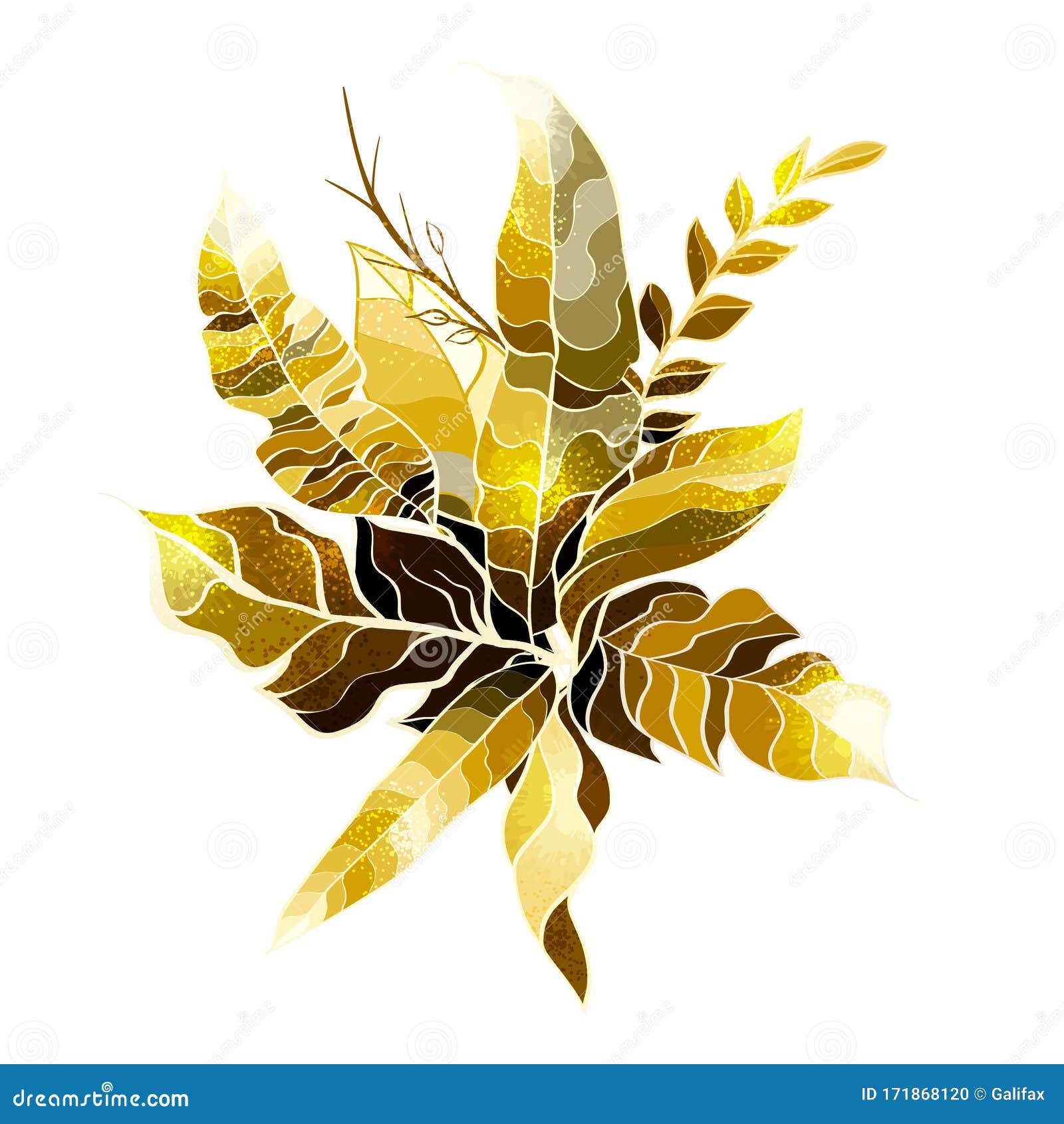 Gold Plant. Elegance Plant with Gold Leaves on the White Background ...