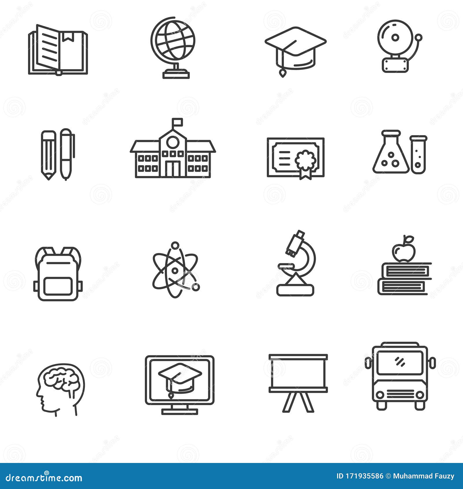 Set of Education Related Icons in Thin Line Design Stock Vector ...