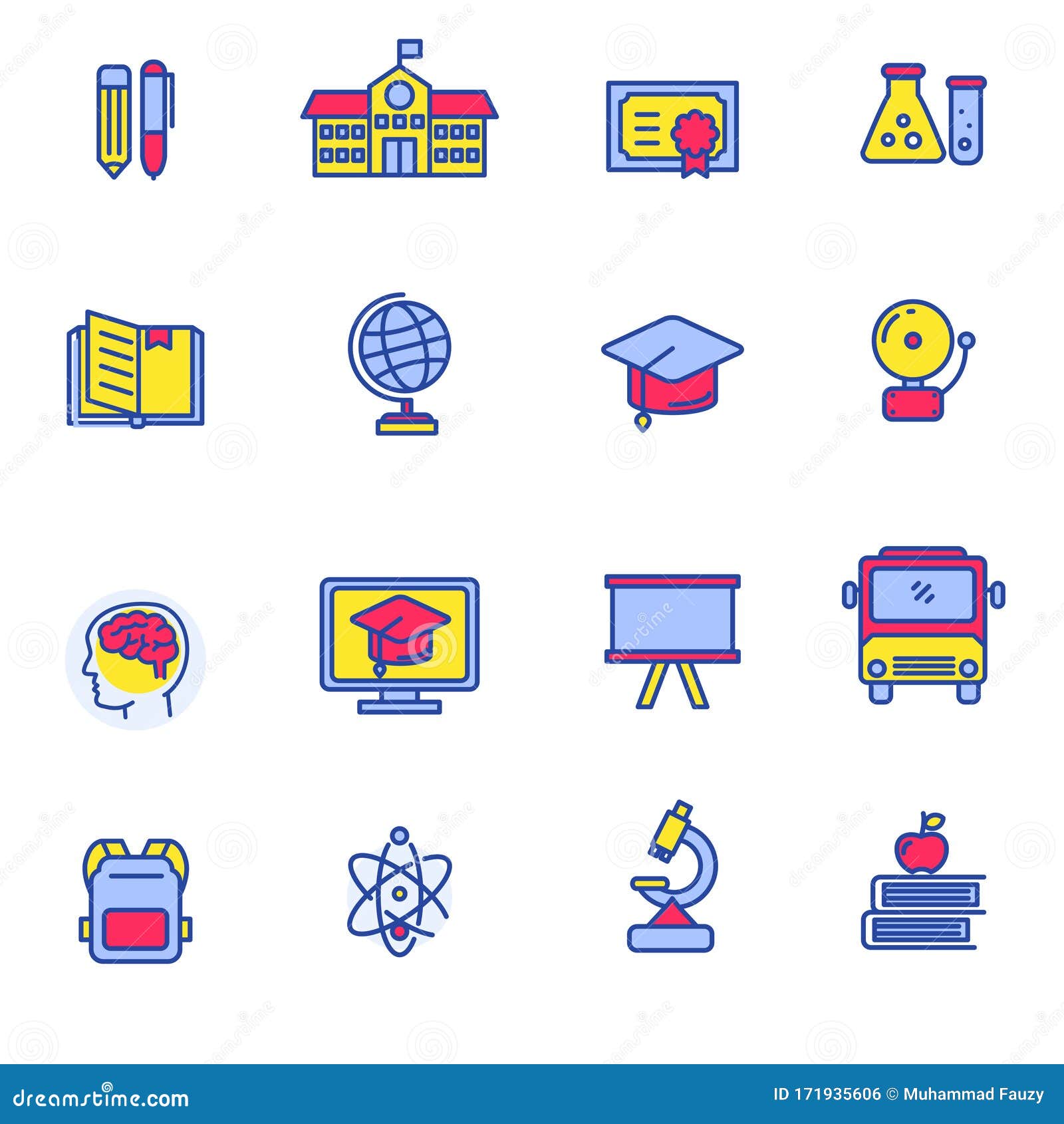 Set of Education Related Icons in Linear Color Style Stock Vector ...