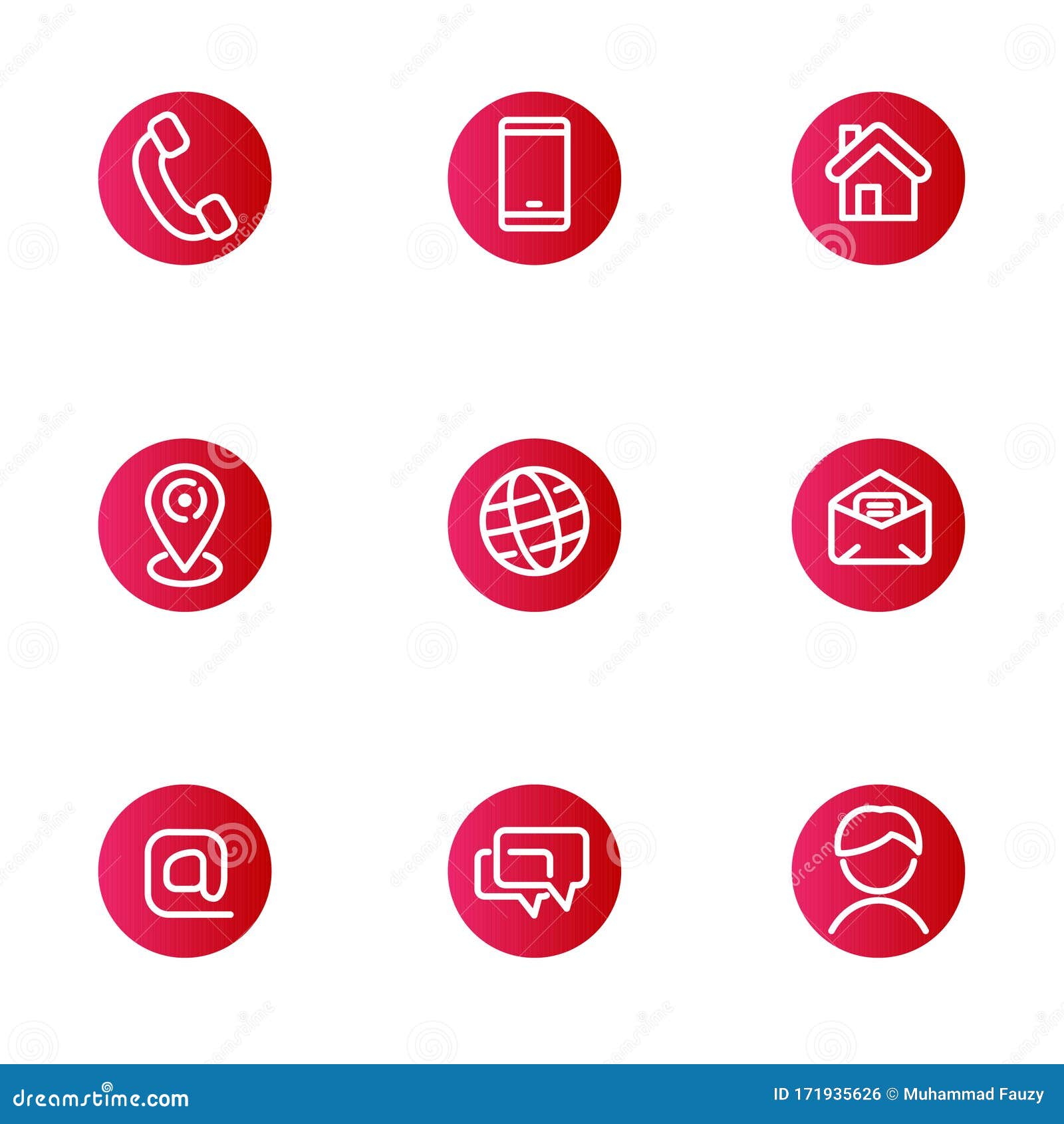 Set of Contact Related Icons in Round Shape and Red Color Stock Vector ...