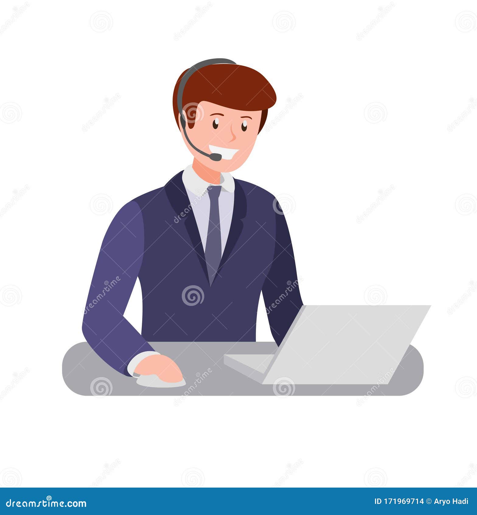 Office Worker Man Smilling with Headset, News Anchor or Customer ...