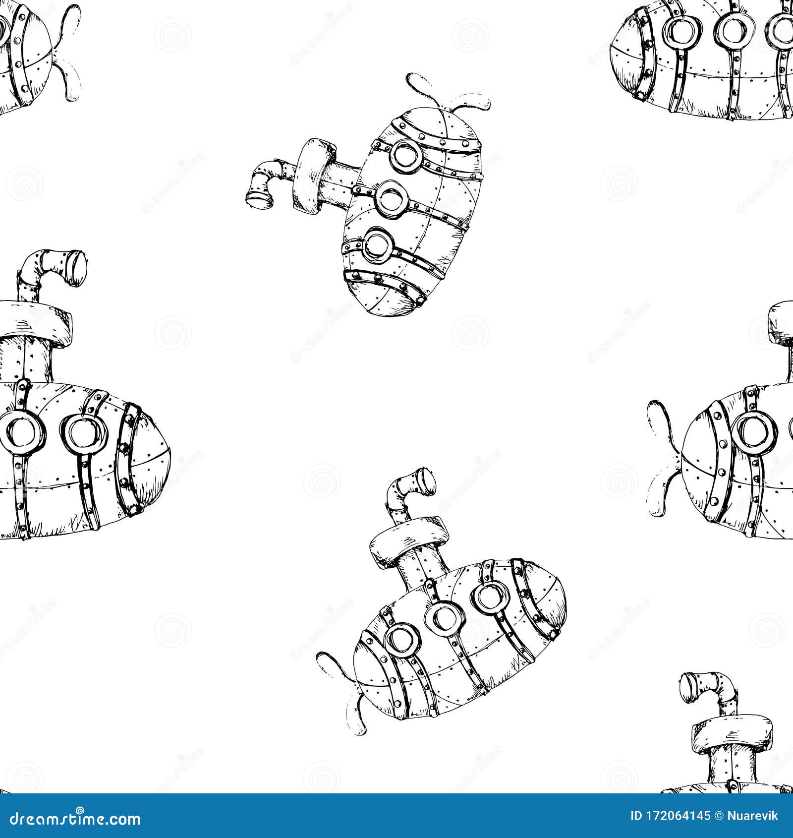 Sketch Hand Drawn Artistic Line Art Retro Steampunk Vehicle Vintage ...