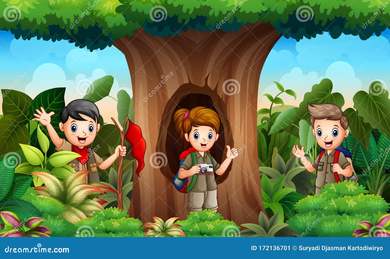 The Explorer Children in the Jungle Stock Vector - Illustration of ...