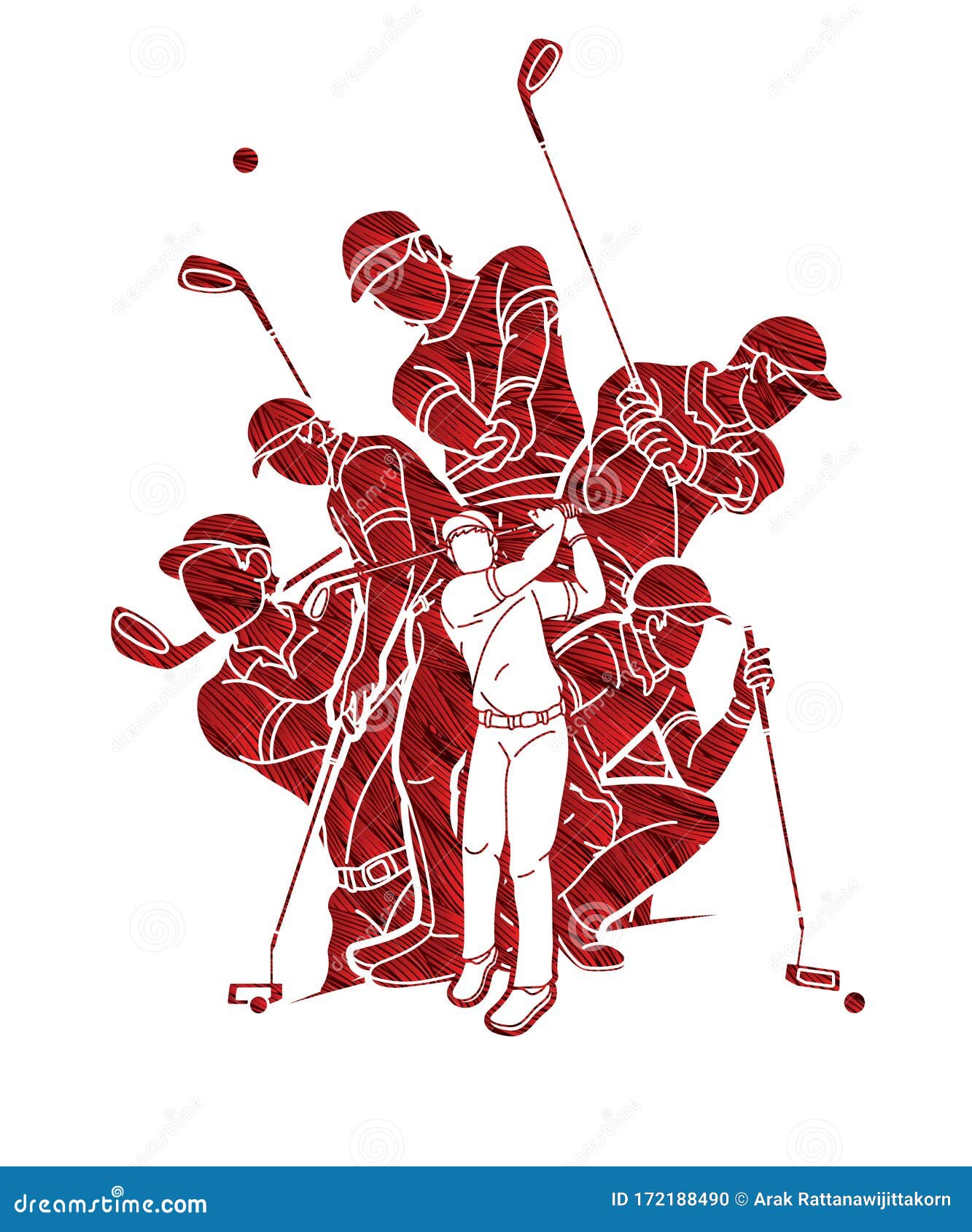 Group of Golf Players, Golfer Action Cartoon Sport Graphic Stock Vector ...