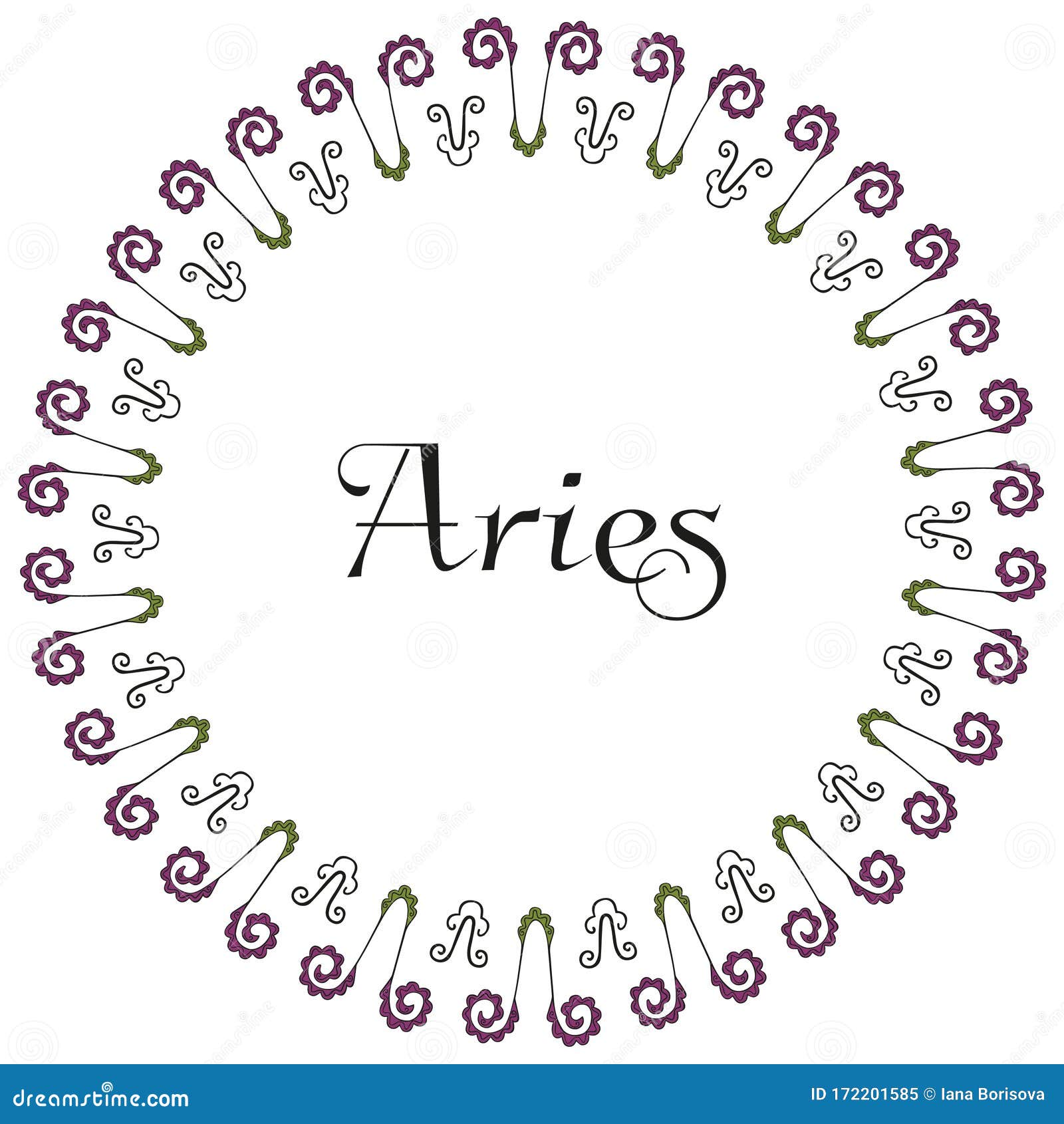 A Round Frame with the Inscription Aries in the Center on a White ...