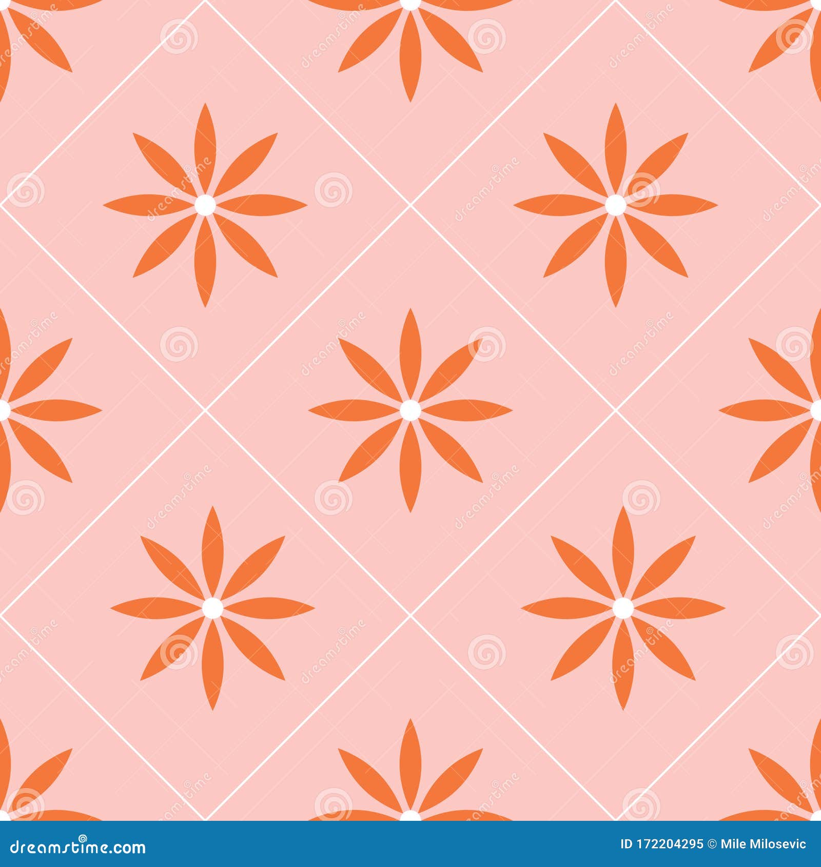 Geometric Pattern with Flowers in Square. Abstract Seamless Flowers ...