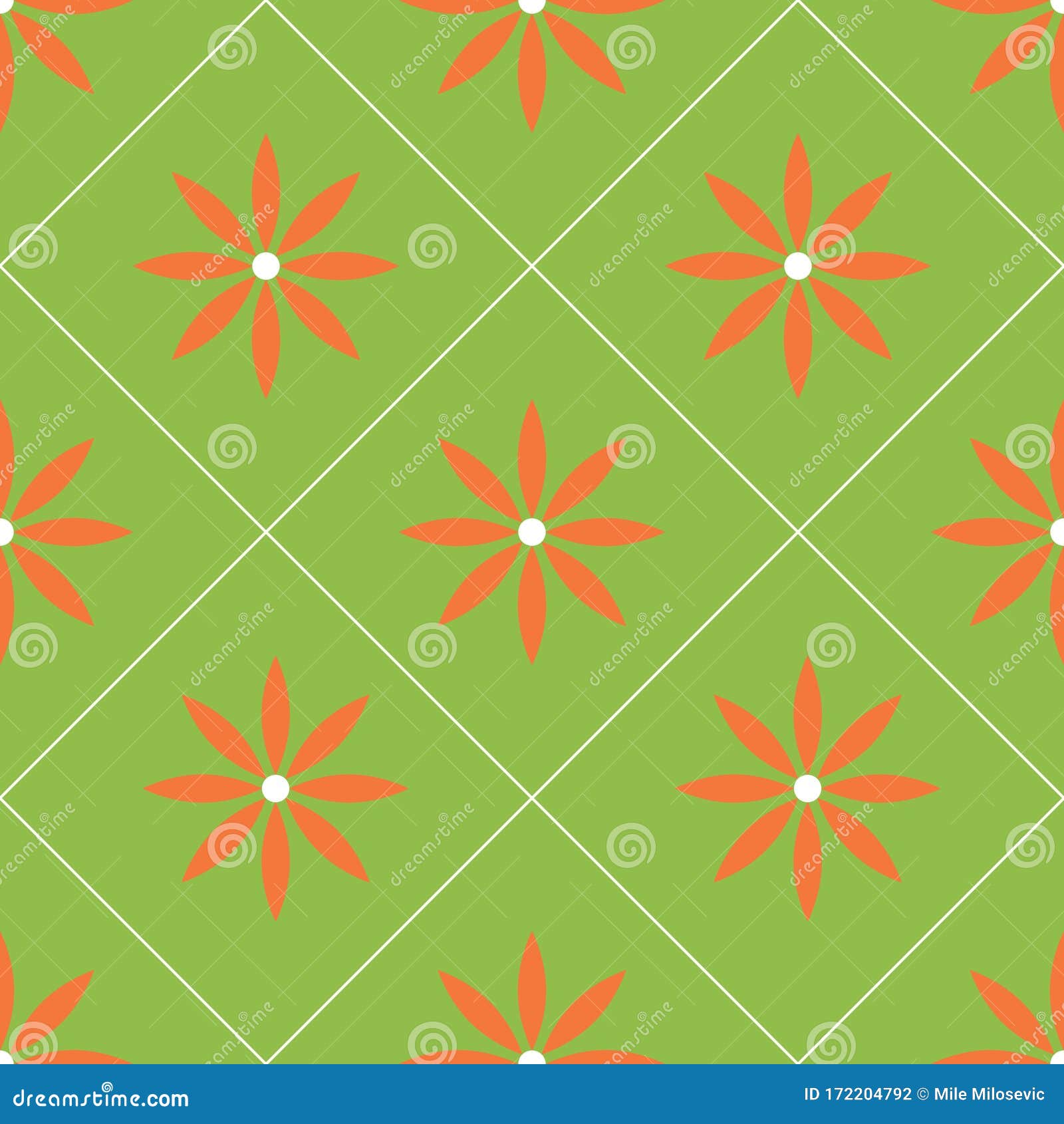 Geometric Pattern with Flowers in Square. Abstract Seamless Flowers ...