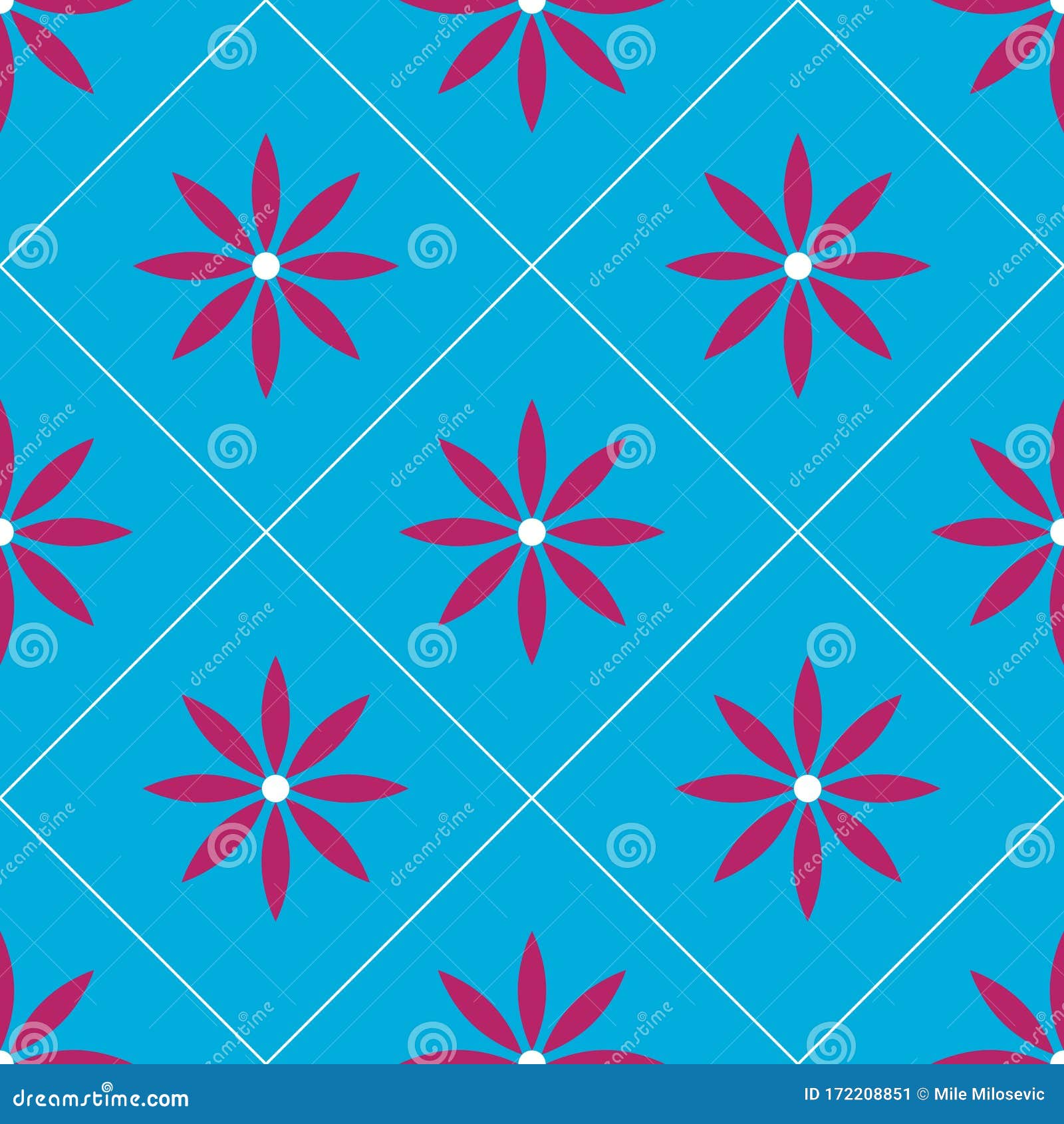 Geometric Pattern with Flowers in Square. Abstract Seamless Flowers ...