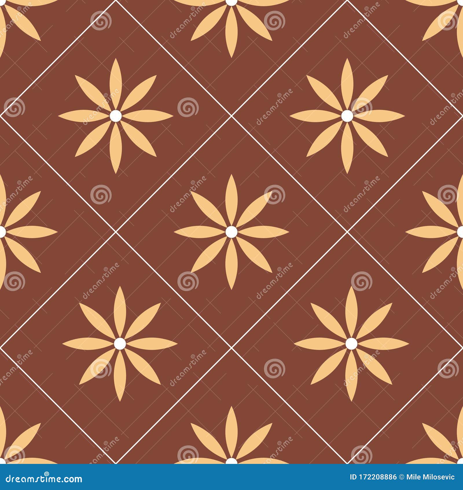 Geometric Pattern with Flowers in Square. Abstract Seamless Flowers ...