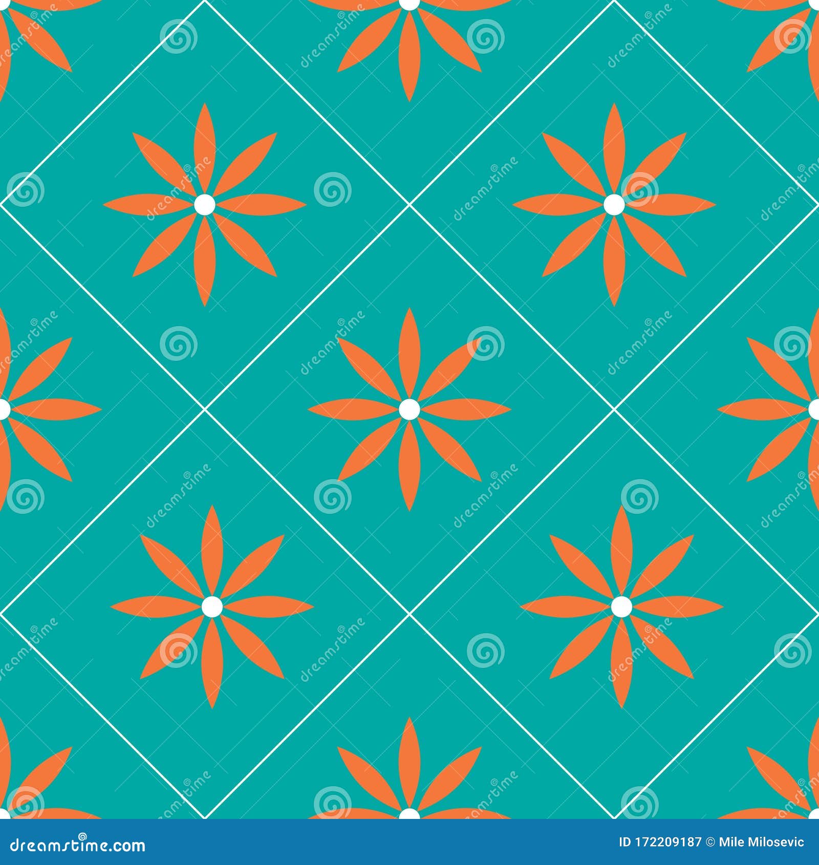 Geometric Pattern with Flowers in Square. Abstract Seamless Flowers ...