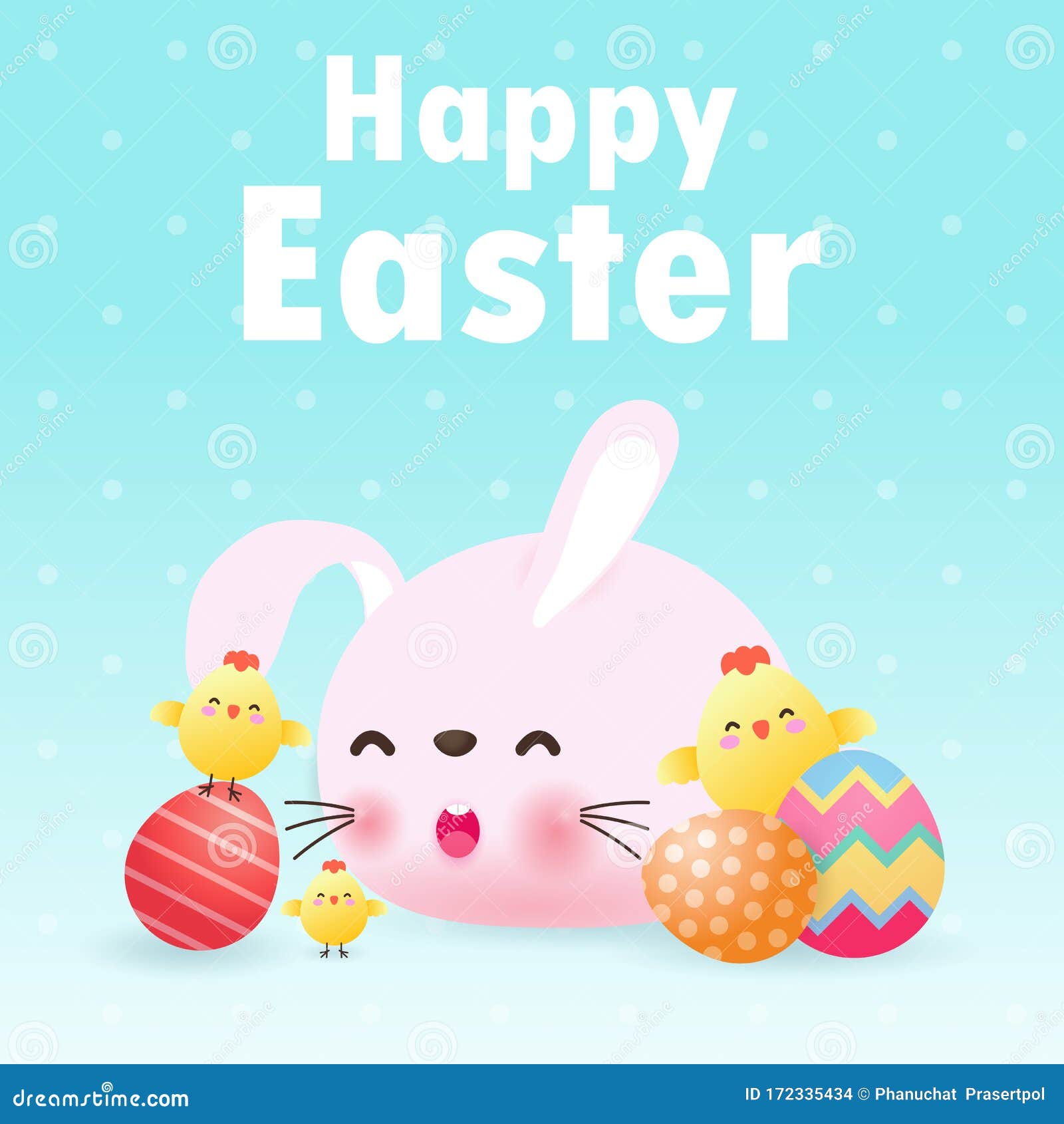 Happy Easter Day Poster. Rabbit Bunny and Cute Chicks Easter Egg ...