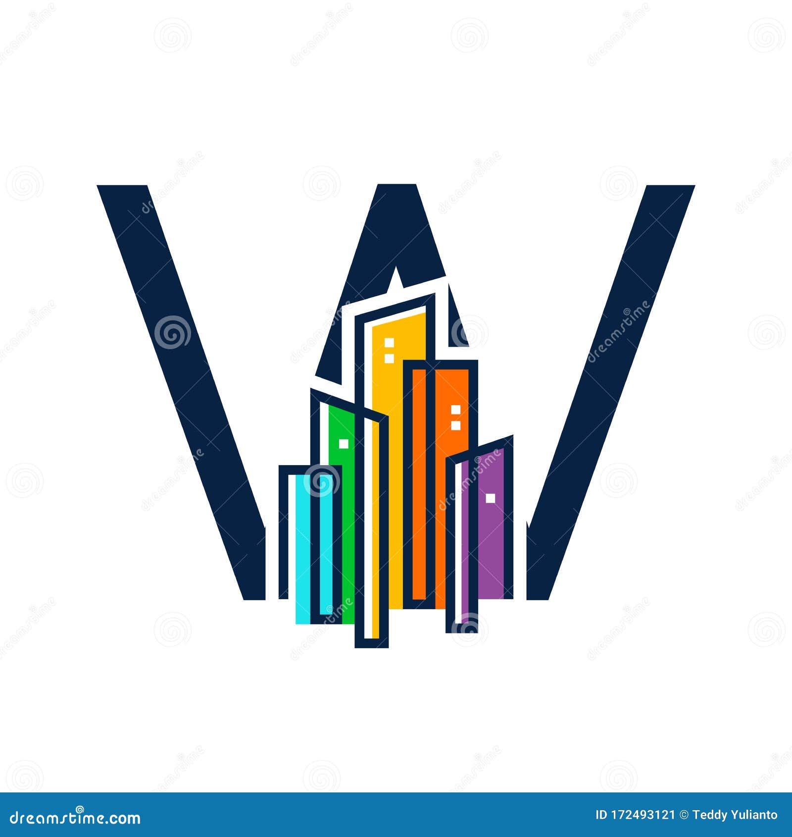 Colorful Initial Logo W Building Stock Vector - Illustration of clean ...