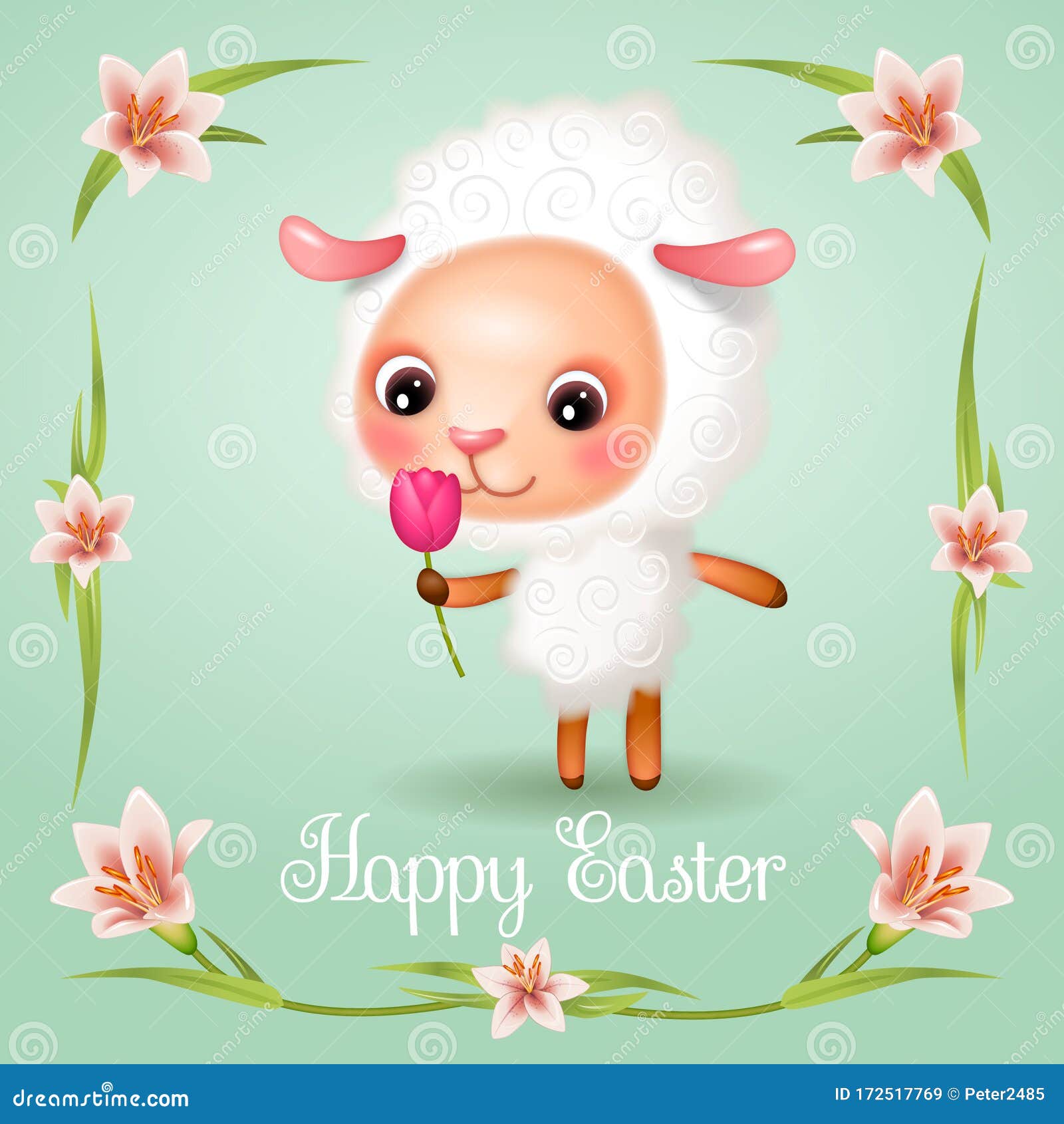 Pascal Easter Lamb with Tulip and Lilly Flowers Stock Vector ...