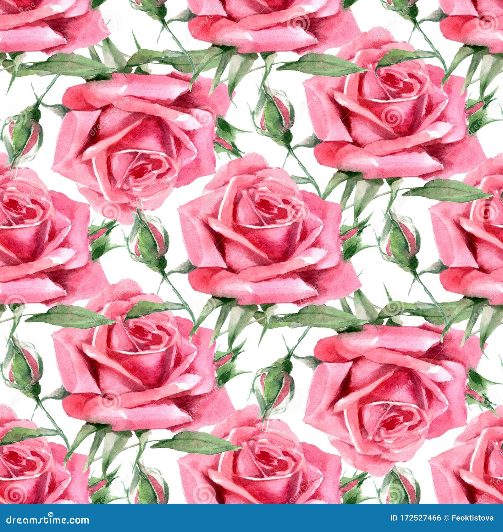 Beautiful Watercolor Pink Roses. Seamless Pattern. Stock Illustration ...
