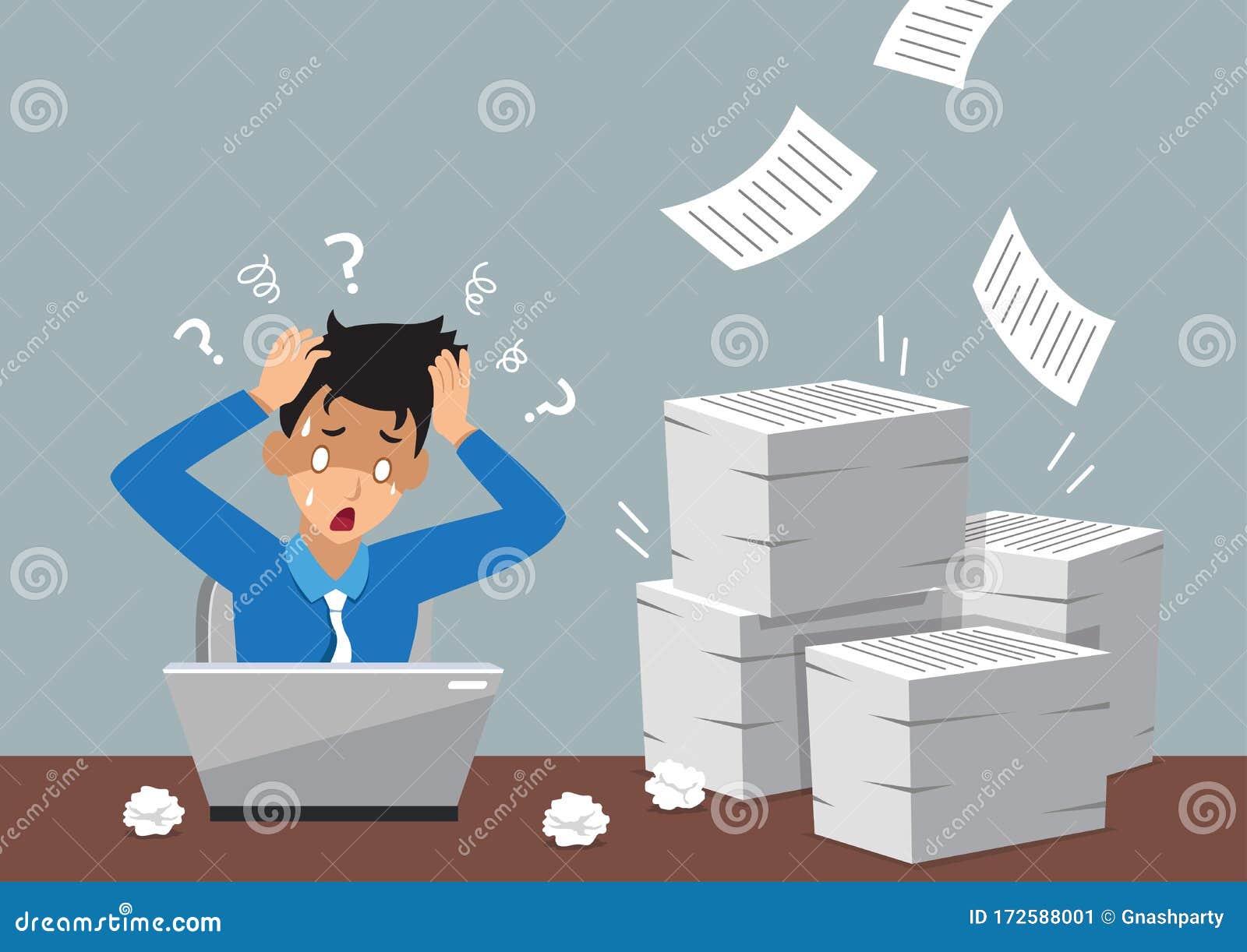 Cartoon Businessman with a Lot of Paperwork Stock Vector - Illustration ...