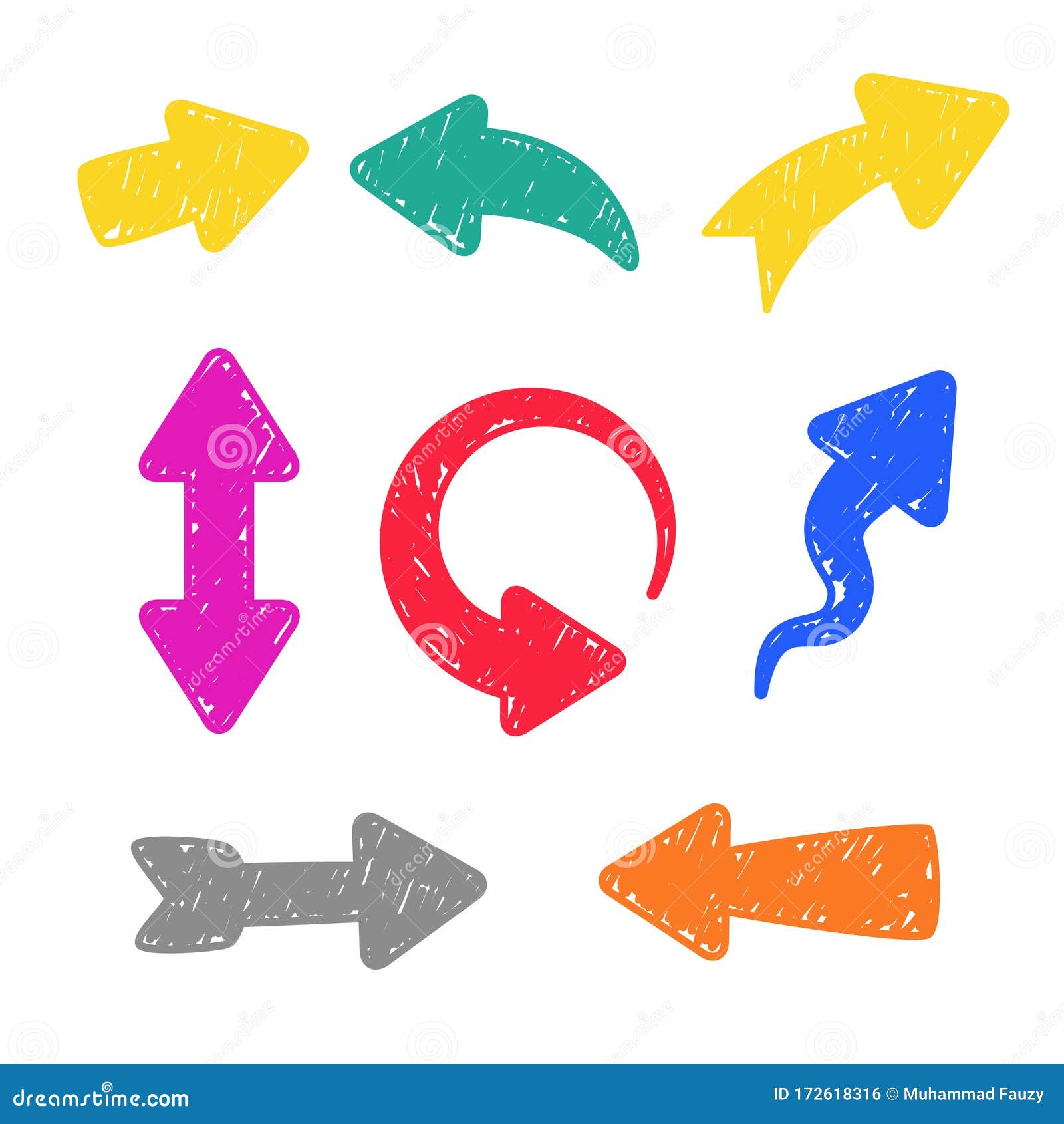 Set of Colorful Arrow Vector Illustration in Cute Hand Drawn Style ...