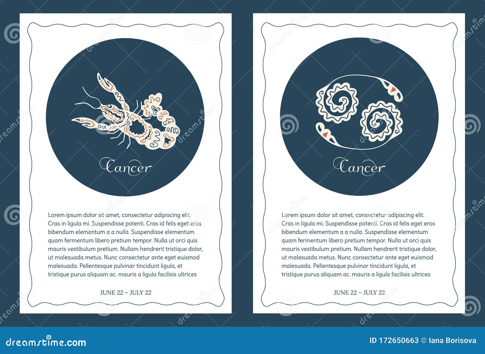 Cancer Zodiac Signs. Two Templates For Cards, Leaflets, Posters ...