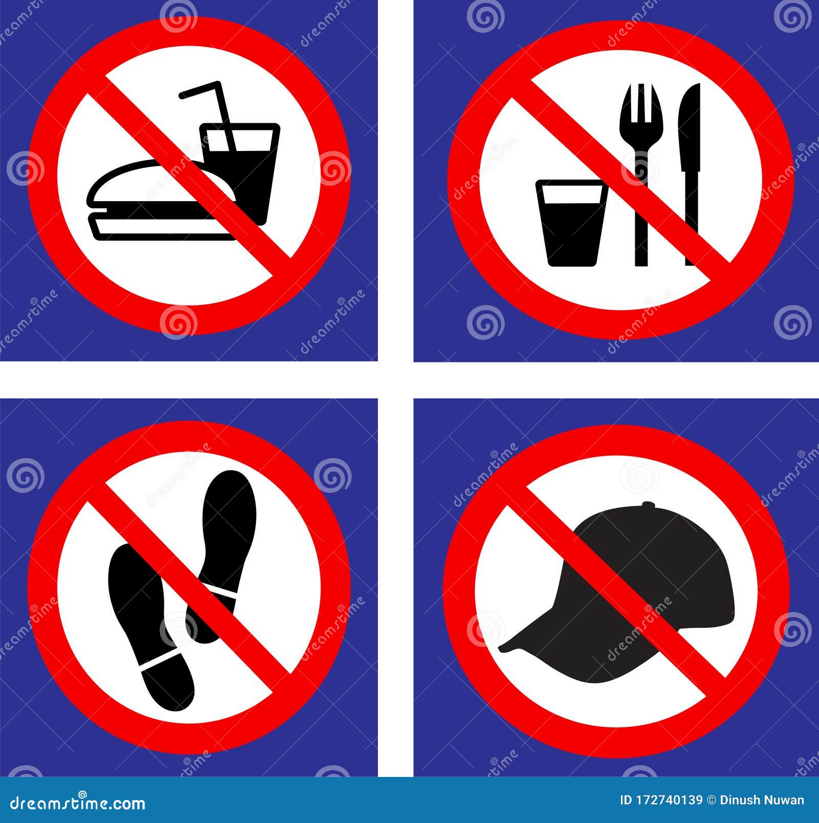 Prohibited No Stop Sign. People.,no Food. No Food. No Cap. Illustration ...