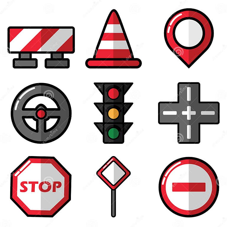 Cute Cartoon Traffic Signs Vector Illustration Stock Vector ...
