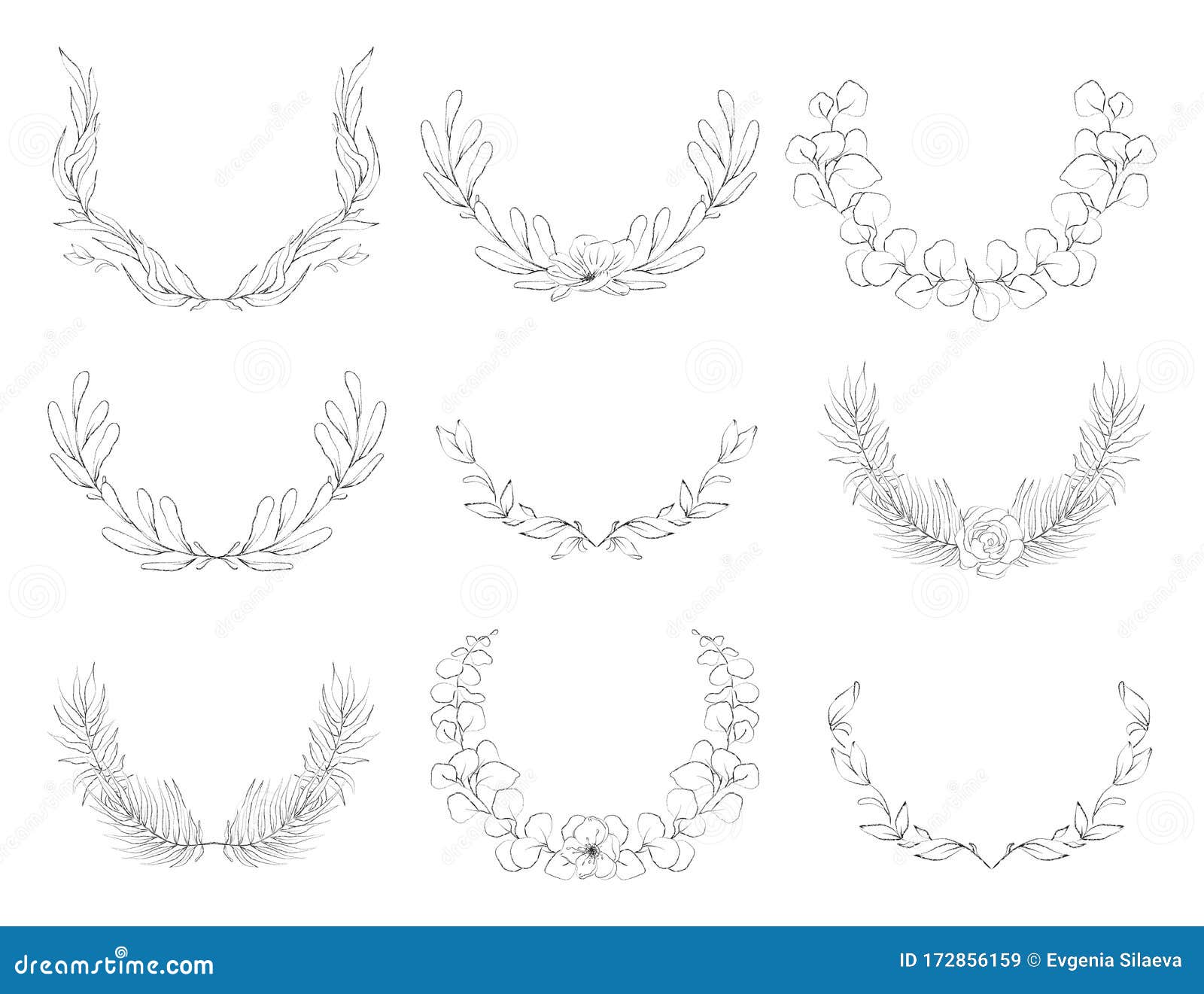 Botanical Sketched Floral Frame. Line Art Hand Drawn Plants. Stock ...