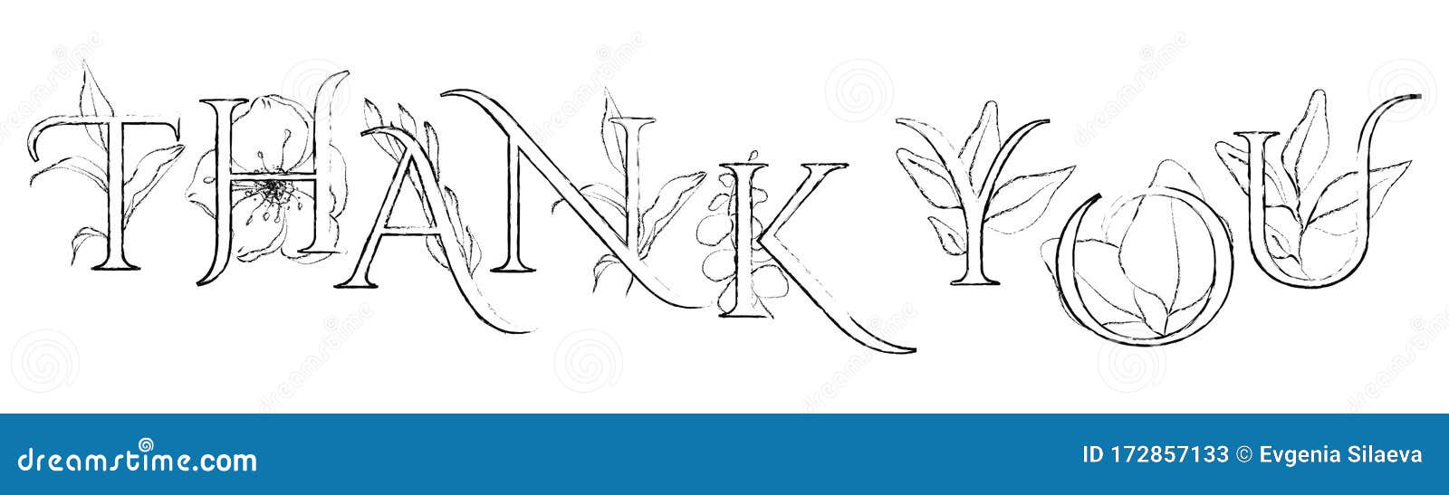 Thank You Lettering Sign Line Art Design with Floral and Leaves. Hand ...