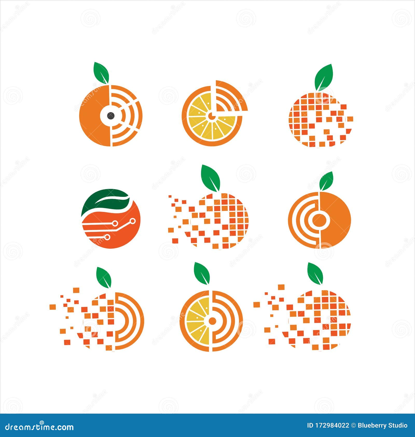 Set of Orange Tech Logo, Fresh, Fruit, Nutrition, Health Nature Set ...